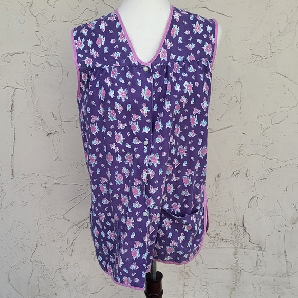 Vintage | Tops | Vintage Purple And Pink Floral Smock | Poshmark